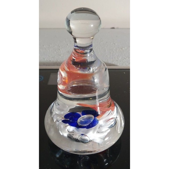 Office | Vintage Signed Joe Rice Redwhite Blue Flowers Bell Hand Blown ...